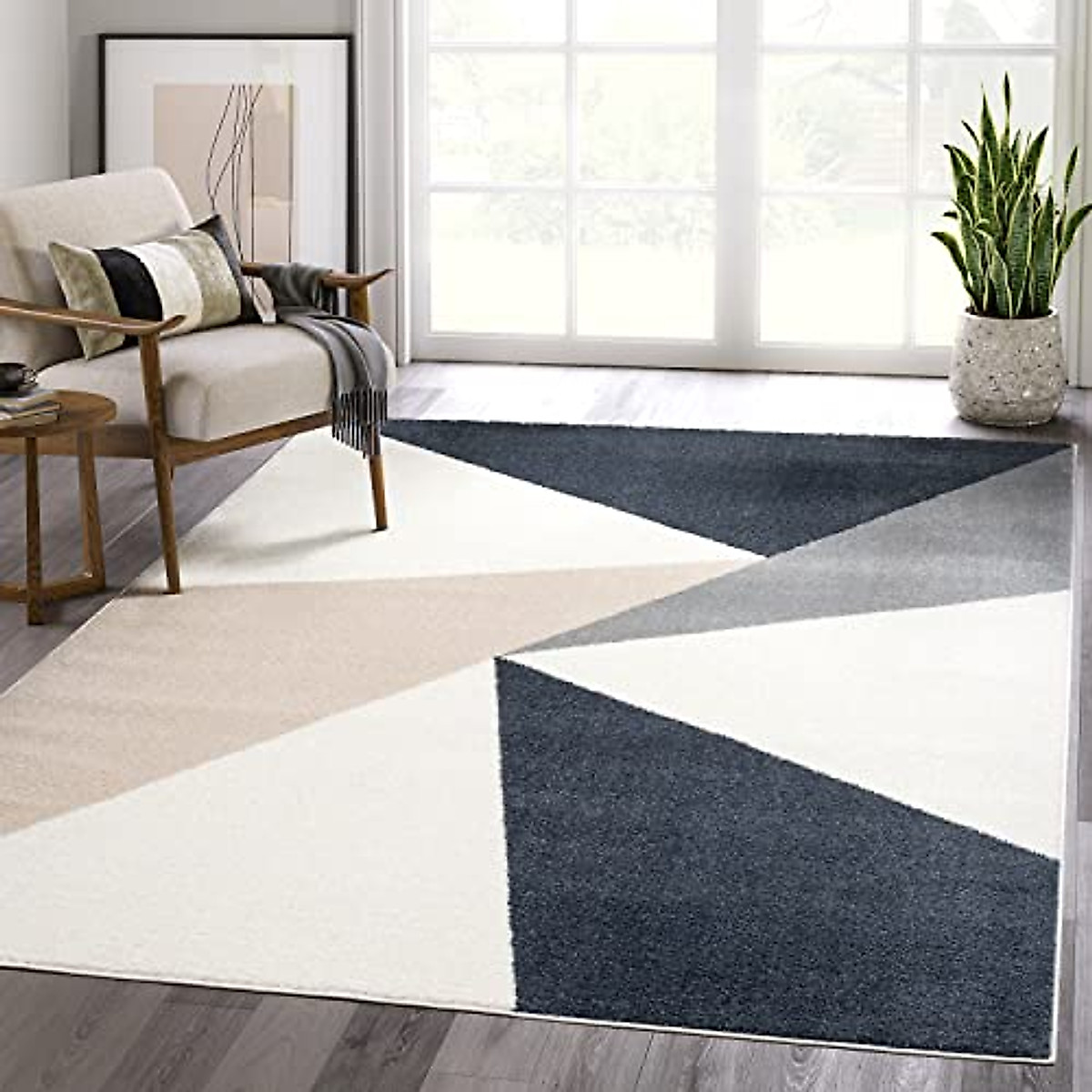 Abani Rugs Gray, Cream and Beige 6 ft. X 9 ft. Contemporary Rug. Repeated Triangles in Tones of Cream and Gray Inspired by mid-Century Design. Minimalistic Design Turkish Stain Resistant Area Rug.
