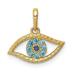 Diamond2Deal 14k Yellow Gold Blue CZ Eye Pendant