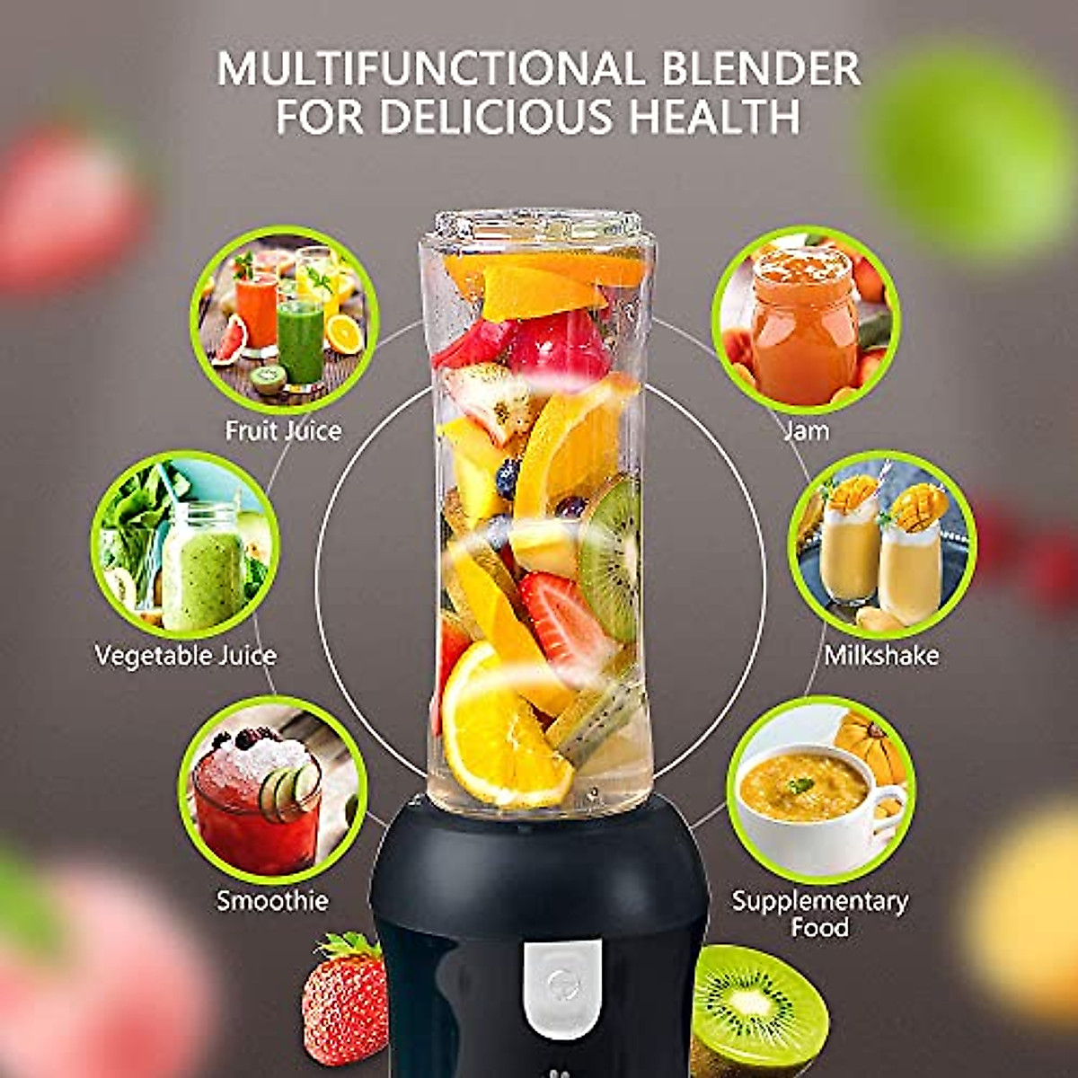Bear Personal Blender for Shakes and Smoothies with 300W Small Single Serve Portable Countertop Blender, 20.3oz Tritan BPA Free Travel Blender Bottles,Black (Black B)
