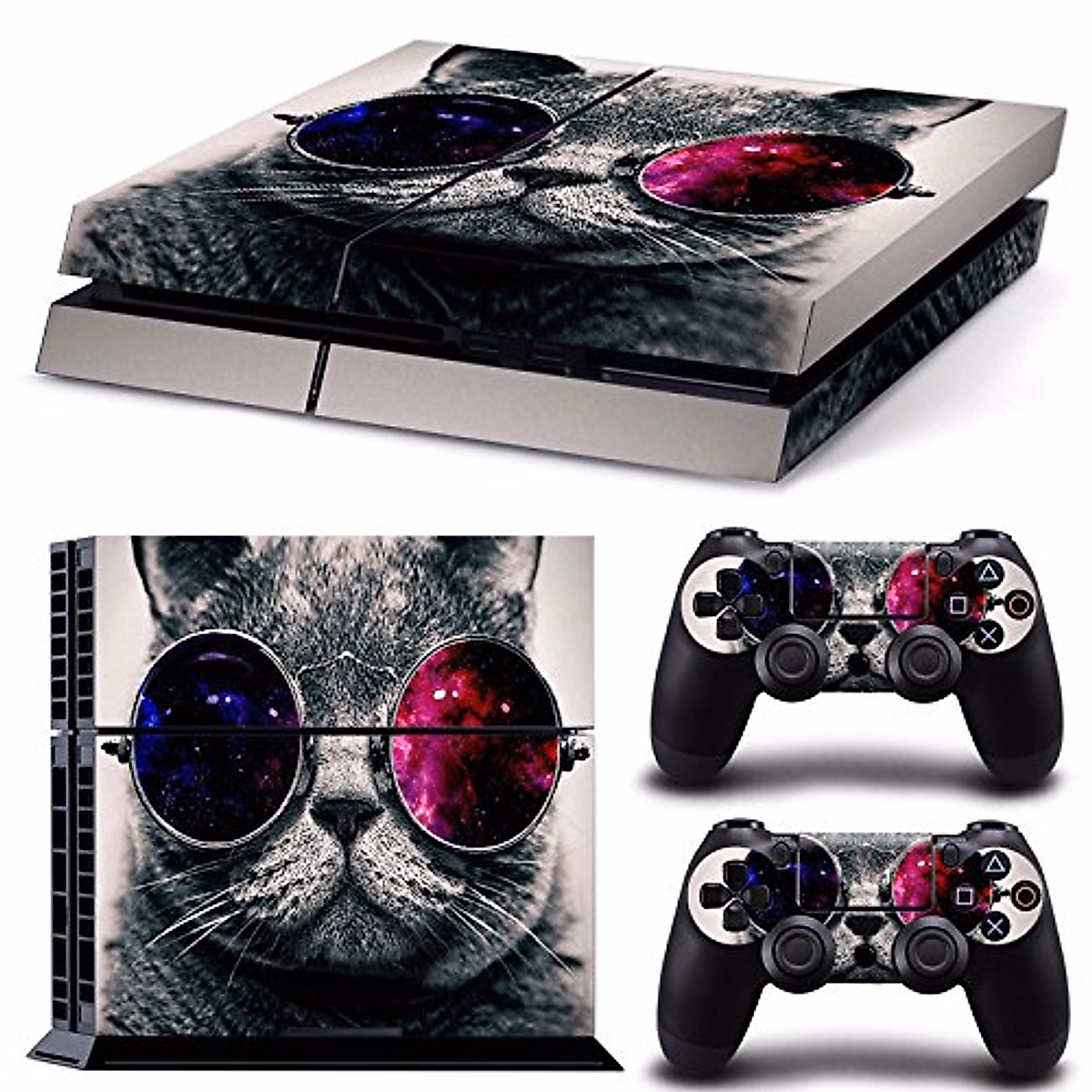 FOTTCZ Whole Body Vinyl Skin Sticker Decal Cover for PS4 Console and 2PCS Controllers Skins Cool Cat