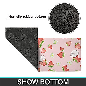 Strawberry Cat Kitchen Mats Set 2 Piece Pink Strawberry Printed Floormat 2-Piece Non Slip Comfort Kitchen Rugs Low-Profile Home Decorative Modern Kitchen Rug Heavy