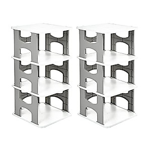 SDlumeiy 4 Tier Shoe Racks, Disassembled and Assembled Simple Shoe Racks, Shoe Organizer, Plastic Shoe Racks. White and Grey (White and Grey, 4tier-2pack)