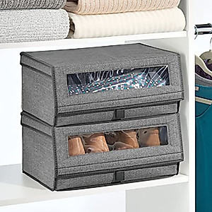mDesign Large Fabric Closet Shoe Storage Box w/Clear Window - Shoe, Sandal, Sweater, Linen, Clothes Organizer - Boot Storage Solutions - Shoe Bin - Lido Collection, 8 Pack, Charcoal Gray