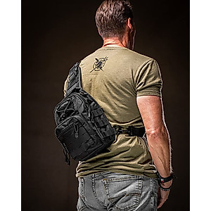 BOMTURN Tactical Backpack Shoulder Bag - 1000D Waterproof Military Backpack // Laser Cut Molle System // CCW Bags Outdoor Sling Bag for Every Day Carry Black