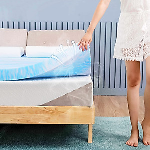 Opoiar 2 Inch Cooling Gel Memory Foam Mattress Topper in a Box, Medium Firm Mattress Topper for Pressure Relief & Temperature Regulation,CertiPUR-US Certified, Blue&White(Queen)