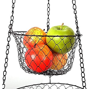 MALMO 3-Tier Wire Fruit Hanging Basket, Vegetable Kitchen Storage Basket, Iron Wire Black