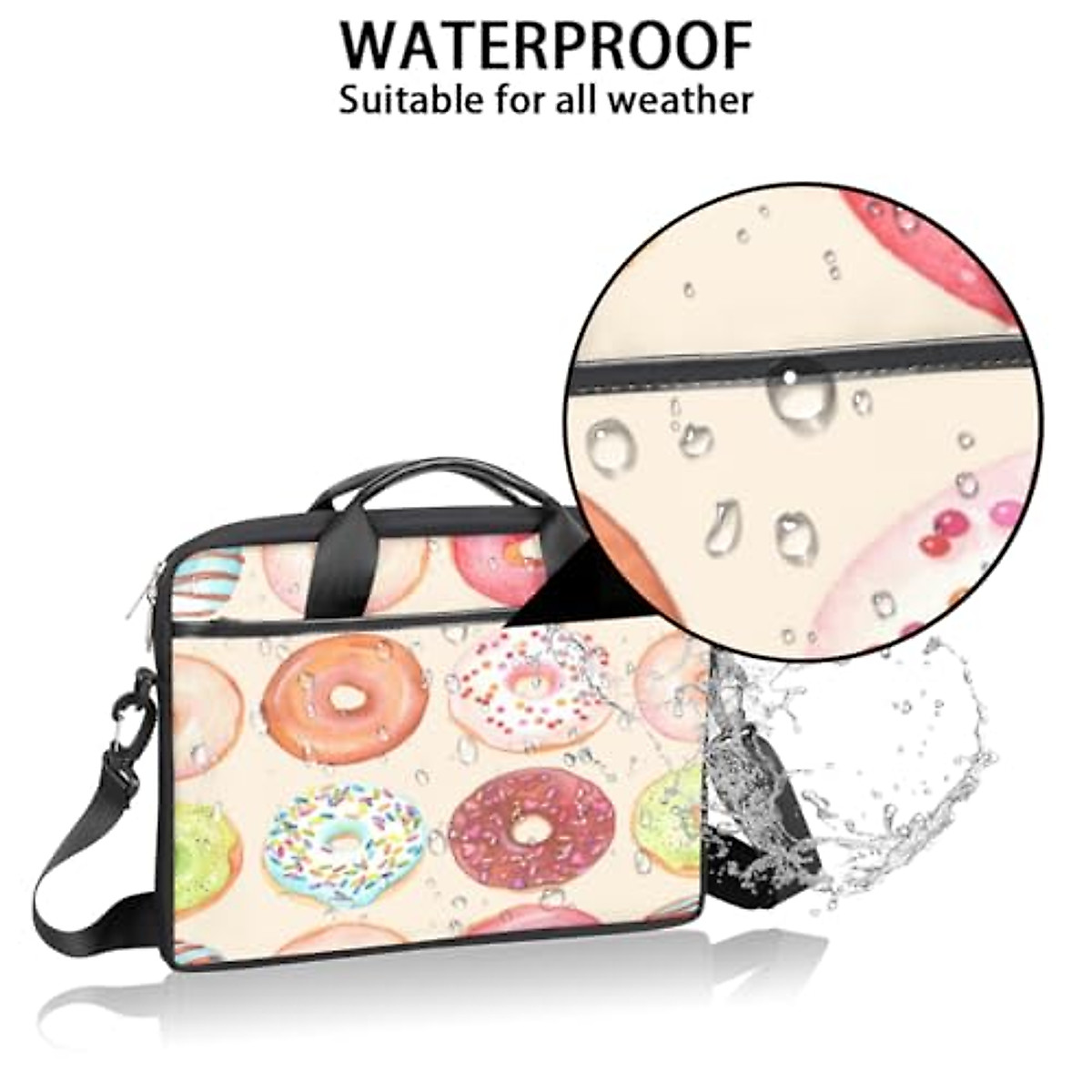 Donuts Laptop Computer Bag Waterproof Shoulder Messenger Bag 13-15 inch Durable Laptop Tote Bag with Shoulder Strap Handle Lightweight Crossbody Briefcase