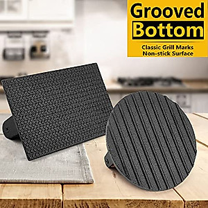 Leonyo 2Pcs Smash Burger Press, Bacon Press for Griddle, Round Cast Iron Grill Press for Flat Top Grill, Rectangular Hamburger Smasher for Griddle, Food Meat Press for Steak, Sandwich, Nonstick Pan