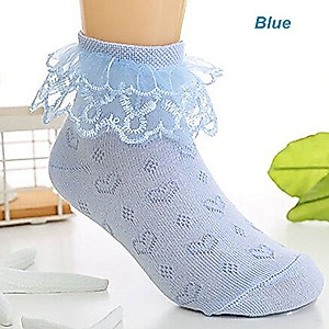 Baby Girl Lace Socks, Eyelet Frilly Lace Socks Cotton Ankle Socks for Toddler, Pack of 4 Pair