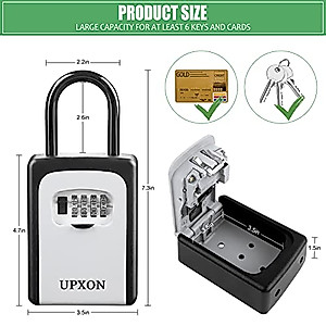 Key Lock Box, UPXON Large Capacity Key Safe Lock Box with Resettable Code, Portable Combination Lockbox for House Keys, Waterproof Wall Mounted Key Box for Home, Hotels, Office, Realtor Grey 1 Pack