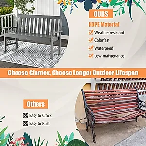 Giantex Outdoor Bench, 52-Inch Outside Bench All-Weather HDPE Park Bench with Backrest and Armrests, 705 lbs Weight Capacity, 2-Person Slatted Patio Bench for Porch, Yard, Lawn, Garden Bench (Grey)