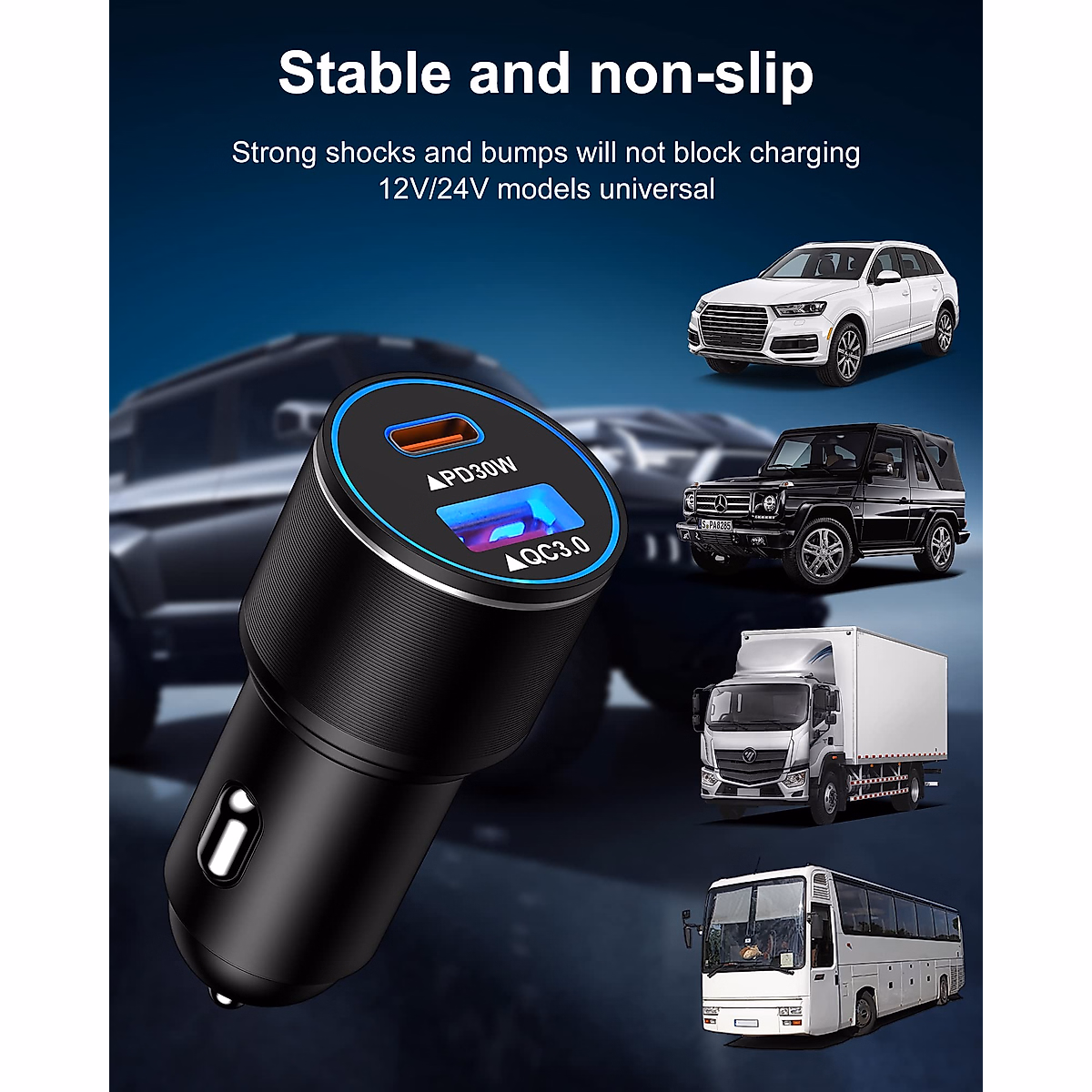 12 Volt USB Outlet, 30w+18w Dual Port USB C Car Charger, Super Fast Charging Cigarette Lighter Adapter Usbc Cargador Carro Auto Plug Phone Car Charger for Android Samsung Galaxy, Google, Apple iPhone