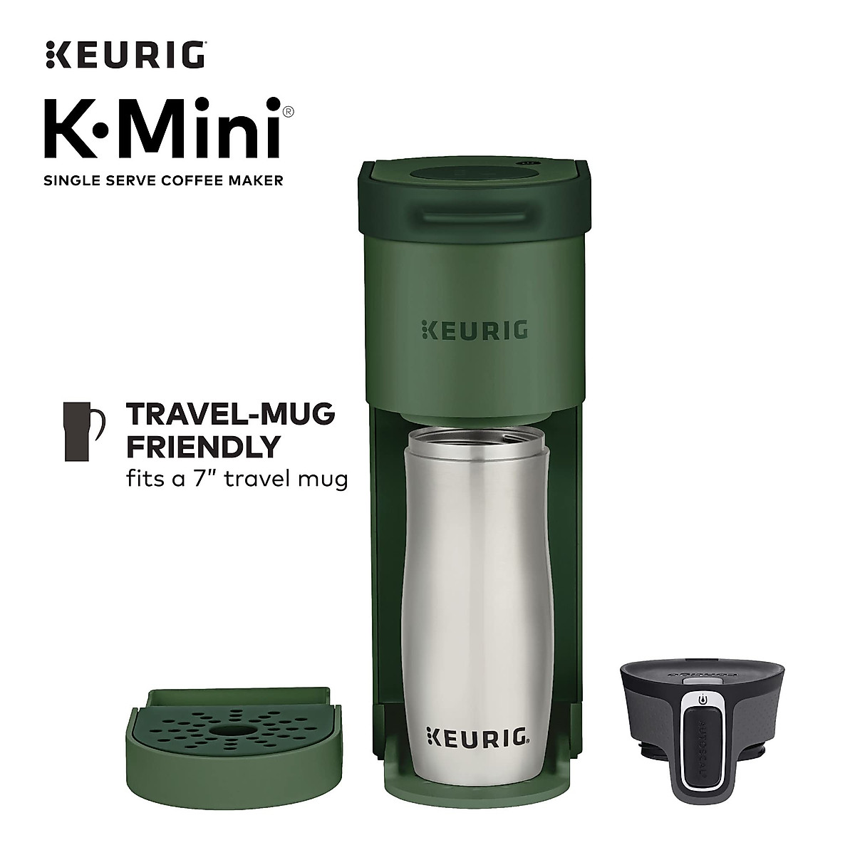 Keurig K-Mini Single Serve Coffee Maker with 6-12Oz Cup Sizes, Quick Brewing, and Removable Drip Tray (Evergreen, Renewed)