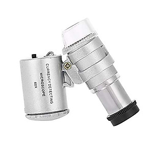 Mini 60X LED Microscope, Pocket Microscope Magnifier Microscope UV Currency Detector, for Jeweler Adjustable Magnifier