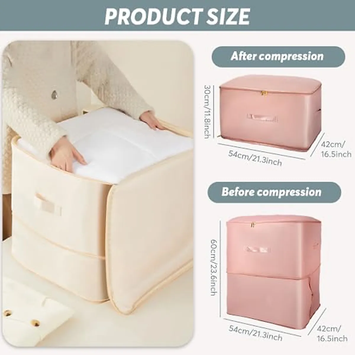2 Pcs Ultra Space Saving Self Compression Organizer, Comforter Storage Bag, Moving Bag for Comforters, Clothes, Blankets, Bedding, College (X-Large, Gray)