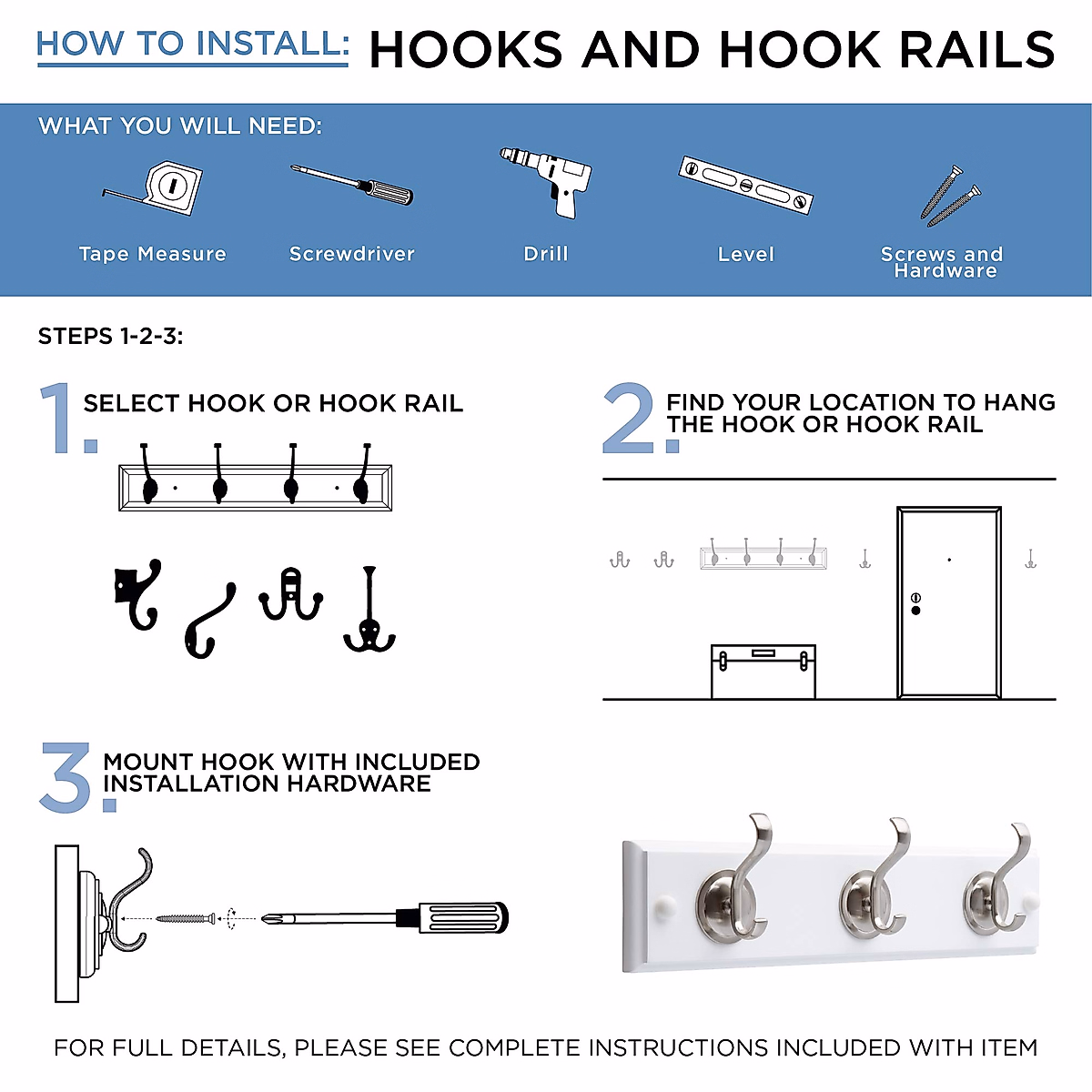 Franklin Brass (1-Pack) Triple Wall Hooks 3-Prong Hooks for Hanging Satin Nickel Wall Mount Hanger Backpack, Purse, Bag, Towel Organization Decorative Wall Hooks B42306J-SN-C