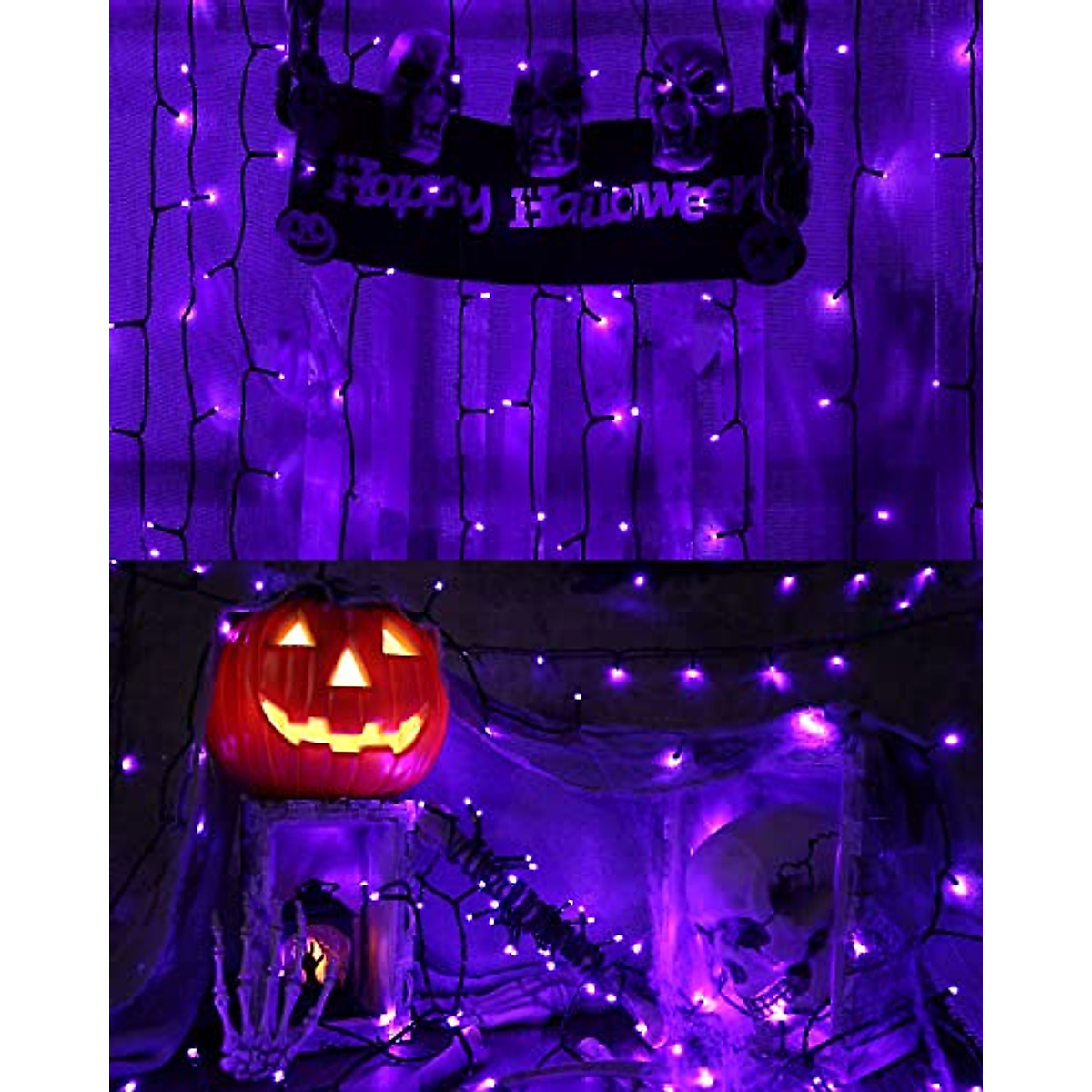 Flacchi Purple Solar Halloween Lights 72ft 200 LED 8 Modes Waterproof Solar String Lights for Garden,Patio,Fence,Balcony,Outdoor,Holiday Decoration
