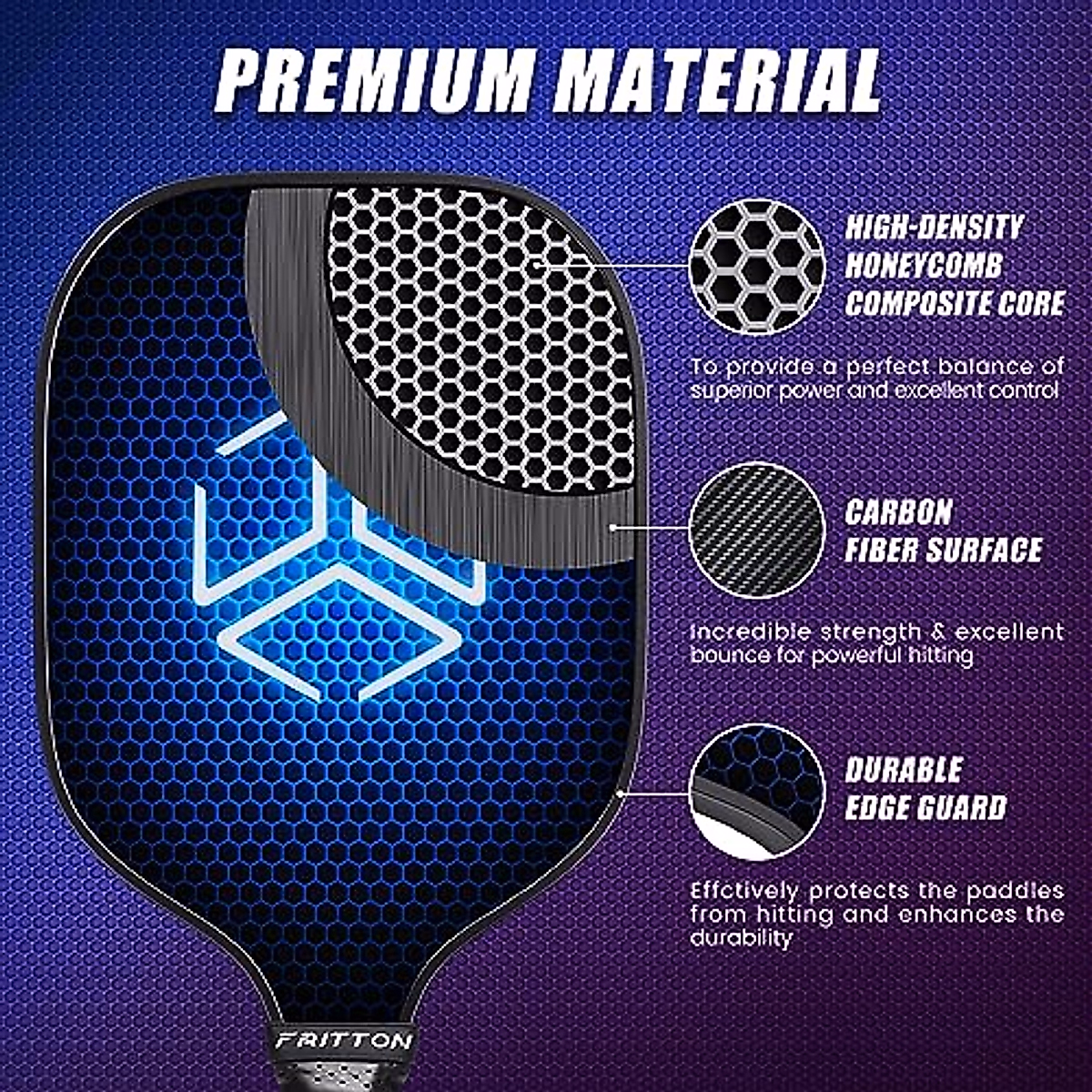 Pickleball Paddles Set of 2, USAPA Approved Carbon Fiber Pickleball Paddle with Enhanced Honeycomb Core and Anti-Slip Cushioned Grip, Fritton Pickleball Set for Beginners to Advanced Players