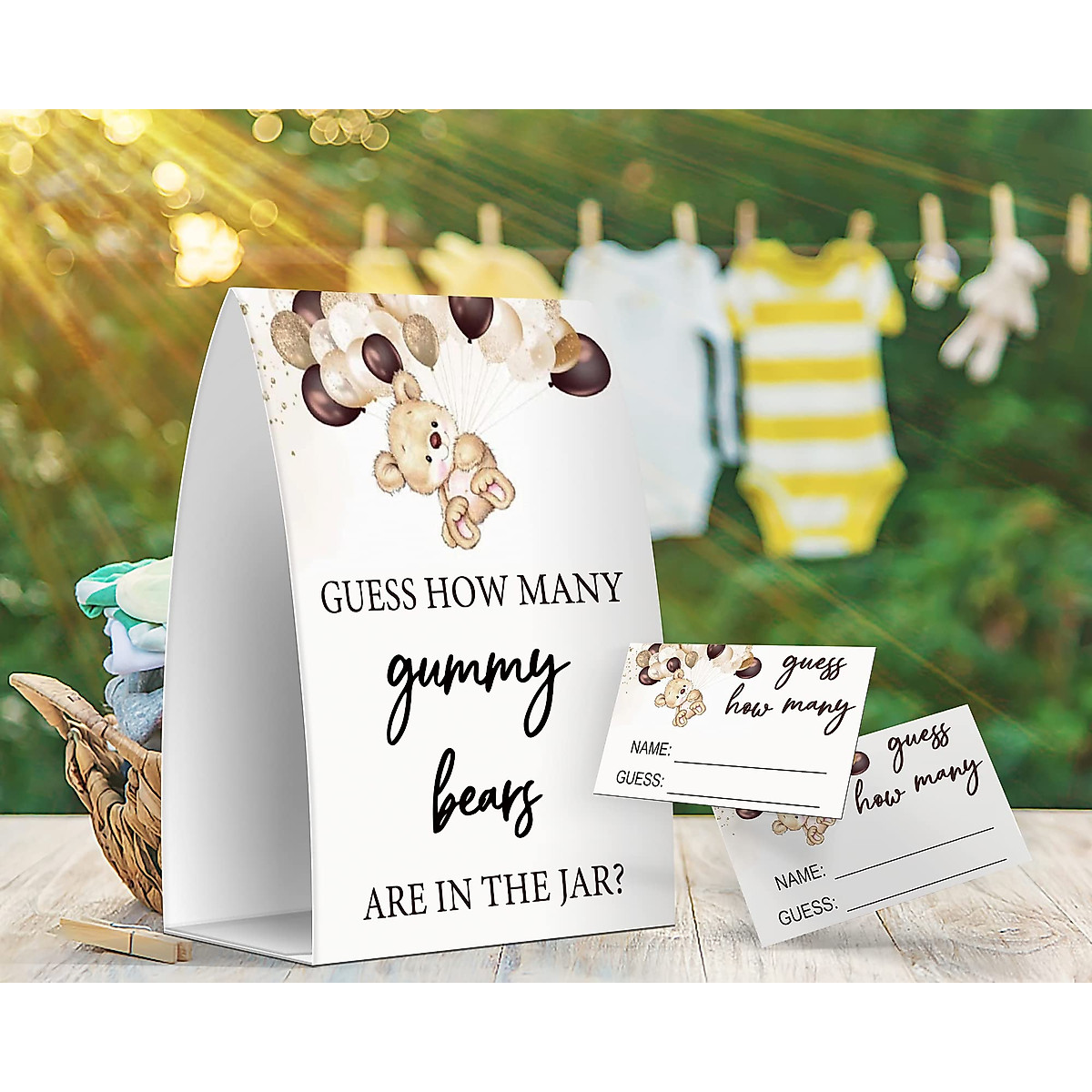 Pazag Guess How Many Gummy Bears are in The Jar, Gummy Bears Baby Shower Games, Gummy Bears Theme Baby Shower - One Sign and 50 Cards (GES10)
