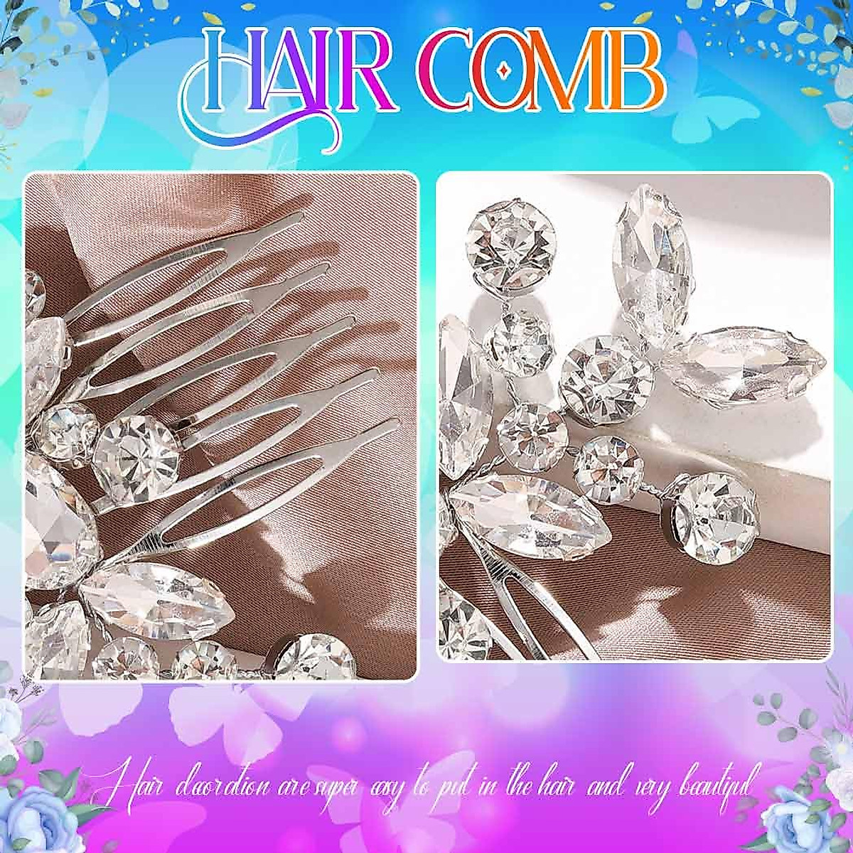 Catery Crystal Wedding Hair Comb Rhinestone Bridal Hairpieces Bridesmaid Clips Accessories for Brides and Women (A Silver)