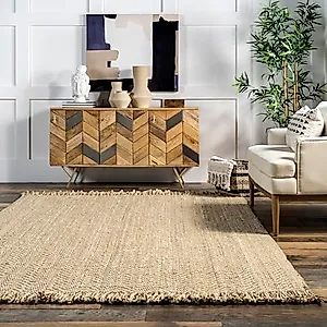 nuLOOM Don Chevron Jute Tasseled Accent Rug, 3' x 5', Off-white, Rectangular, 0.35" Thick
