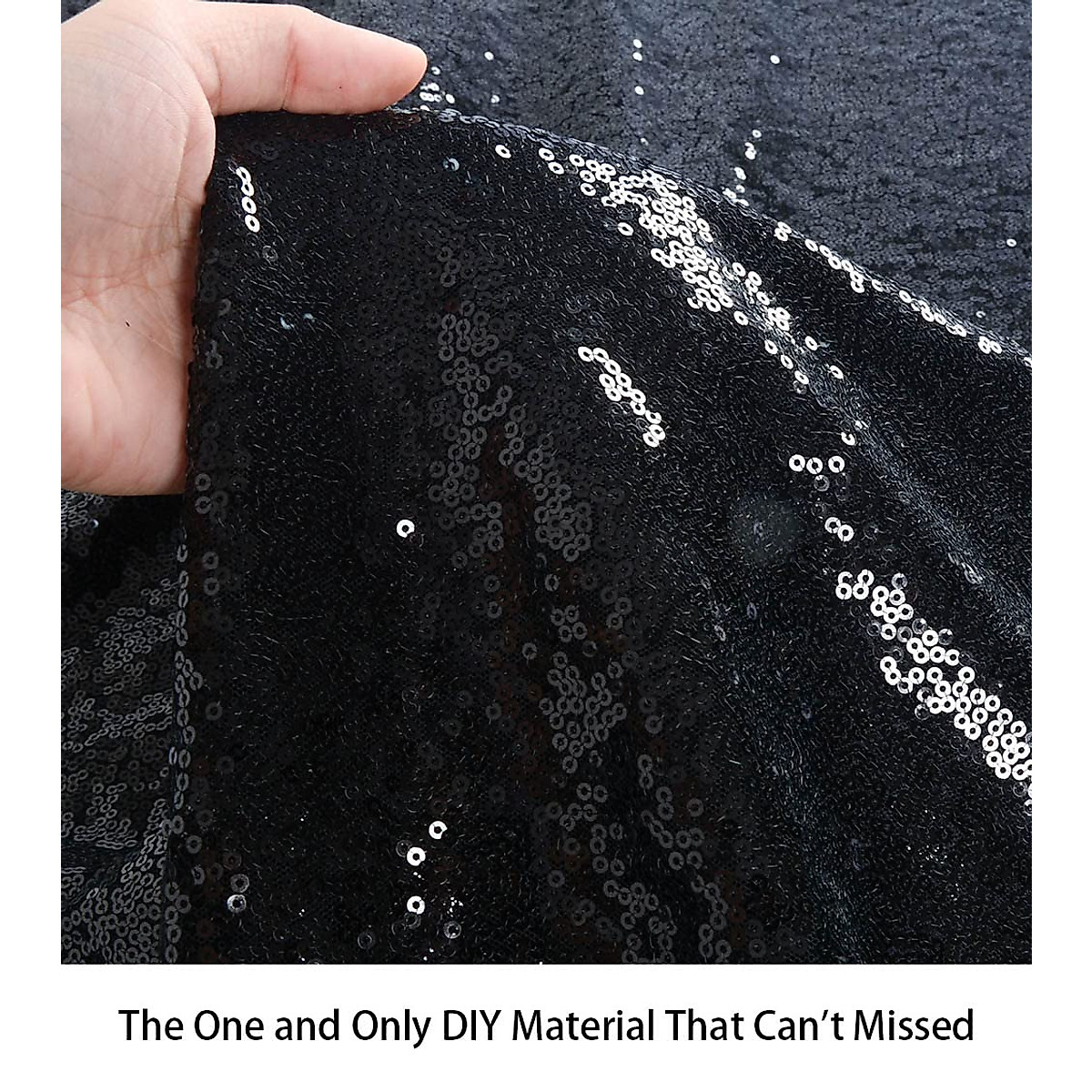ShiDianYi 3 Feet 1 Yards-Sequin Fabric, by The Yard, Sequin Fabric, Tablecloth, Linen, for Xmas Decor (1 Yards 1PC Black)