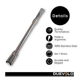 DUEVOLO Stainless Steel Bombilla Mate (Straw), with detail heat difusor. Removable system for easy cleaning. Yerba Mate Cup Bombilla Gourd Drinking Filter Straws. Yerba Mate Gourd.