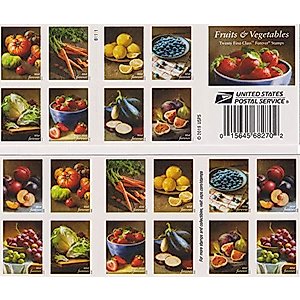 USPS Fruits and Vegetables Forever Stamps Booklet of 20