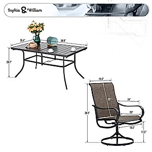 Sophia & William Patio Dining Set 7 Pieces Outdoor Patio Set for 6, Swivel Chairs Textilene and Metal Dining Table Patio Furniture All Weather for Lawn Garden Backyard Pool