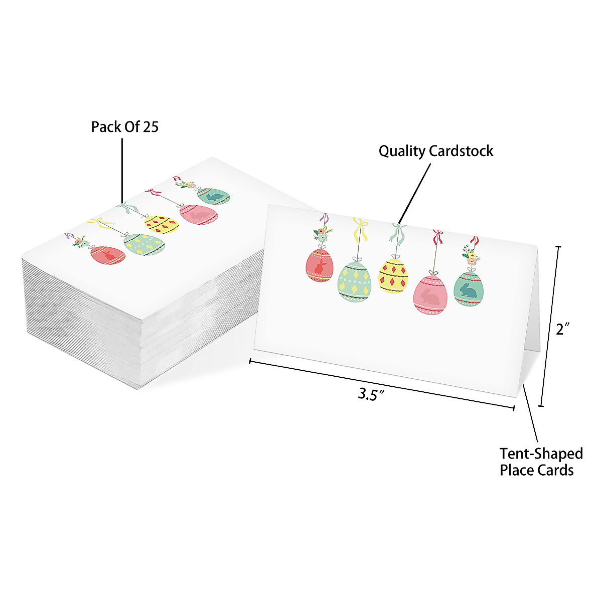 Table Place Card, Easter Tent Style Cards, Pack of 25 Half-Fold Reception Place Card, Cute Easter Egg Bunny, Easter Table Decor for Spring Wedding, Baby Shower, Dinner Party(F19)