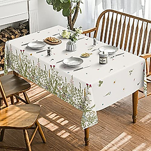 Horaldaily Spring Summer Tablecloth 60x120 Inch, Wild Flowers Floral Table Cover for Party Picnic Dinner Decor