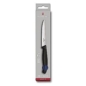 Victorinox 6.7232.6 Swiss Classic Steak Knife Set Ideal for Slicing a Wide Variety of Steak Cuts Wavy Edge Blade in Blue, Set of 6