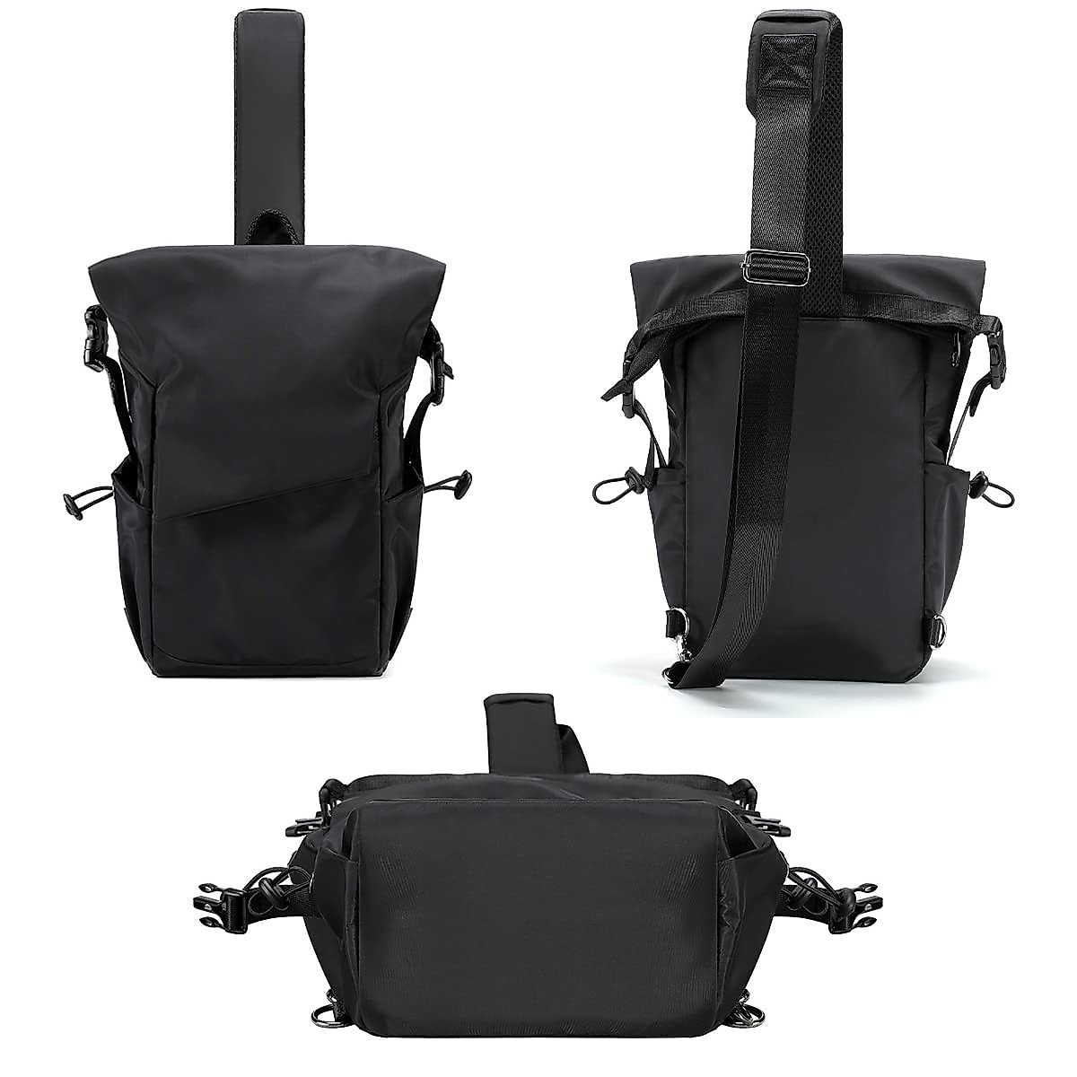 plufahci Small Black Sling Crossbody Backpack Shoulder Bag for Men Women Lightweight One Strap Backpack Sling Bag Backpack for Hiking Walking Biking Travel Cycling(Black)