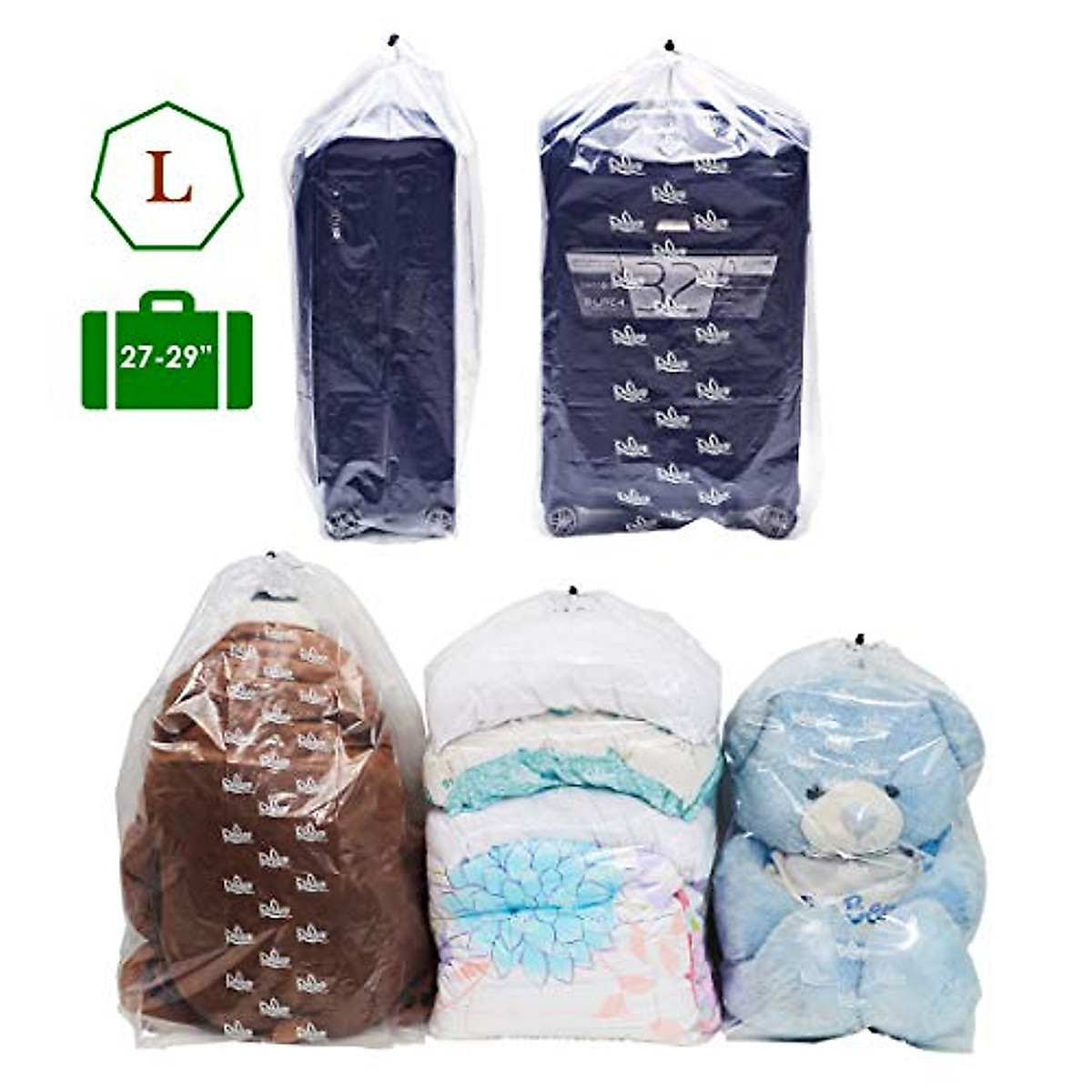4 pieces of Dust Cover Big Plastic Drawstring Bags Multi-Purpose for Storage and Keeping Luggage, Big Dolls, Blankets, Pillows, Suitcase Good for Household Organizing Reusable (L (79x115 cm))