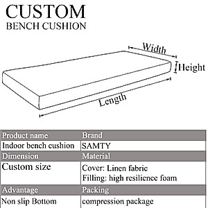 SAMTY Custom Size Bench Seat Cushion Non Slip Kitchen Bench Pad Trapezoid Bay Window Seat Cushions Indoor Furniture