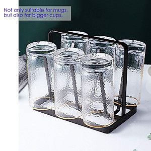 Bottle Drying Rack, Metal 6 Cup Mug Holder Silicone Protective Hooks Non-Slip Bottle Drying Holder Tree for Glasses, Coffee Mug Holder (Coffee Black)