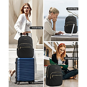 LOVEVOOK Quilted Laptop Backpack Stylish Laptop Bag for Women Work Computer Bags Bookbag Purse,15.6-Inch, Black