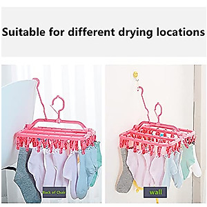 Radefasun Clip and Drip Hanger with 32 Clips Plastic Swivel Hook Portable Folding Drying Rack Baby Clothes Hanger Foldable Travel Accessories for Socks Bras Lingerie Towels Underwear Gloves Blue