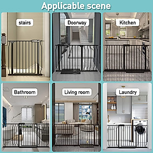 WAOWAO Baby Gate 57.48-62.20" Extra Wide Pressure Mounted Walk Through Swing Auto Close Safety Black Metal Toddler Kids Child Dog Pet Puppy for Stairs,Doorways,Kitchen