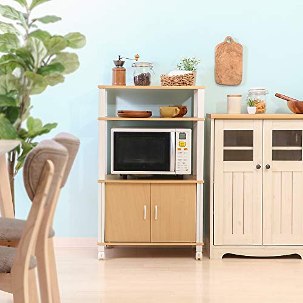 Fuji Boeki 99906 Multi Wagon, Kitchen Wagon, Width 23.5 inches (59.7 cm), Natural, White, Easy Assembly, Comes with Casters