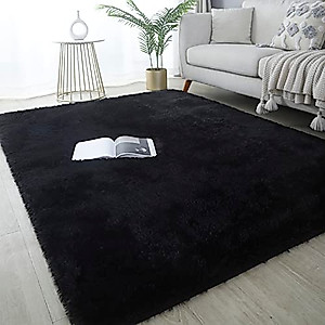 GERBIT Shag Area Rug 9x12 Feet Soft Indoor Rectangular Rugs Carpet Modern Luxury Plush Rugs for Living Room Home Decor Black
