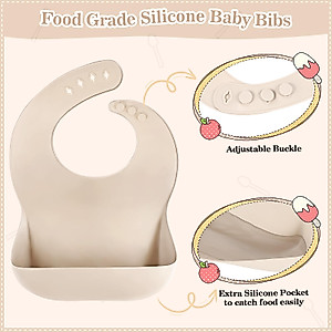 Silicone Baby Feeding Set, 10 Pcs Baby Led Weaning Supplies Suction Bowl Divided Plate Baby Bibs Fruit Feeder Baby Spoons Forks Sippy Cup Toddler Utensil Sets Baby Essentials for Newborn Gift