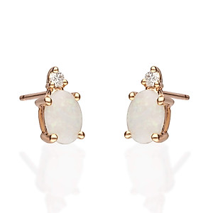Gin & Grace 10K Rose Gold Natural Opal & Diamond (I1,I2)Stud Earring for Women