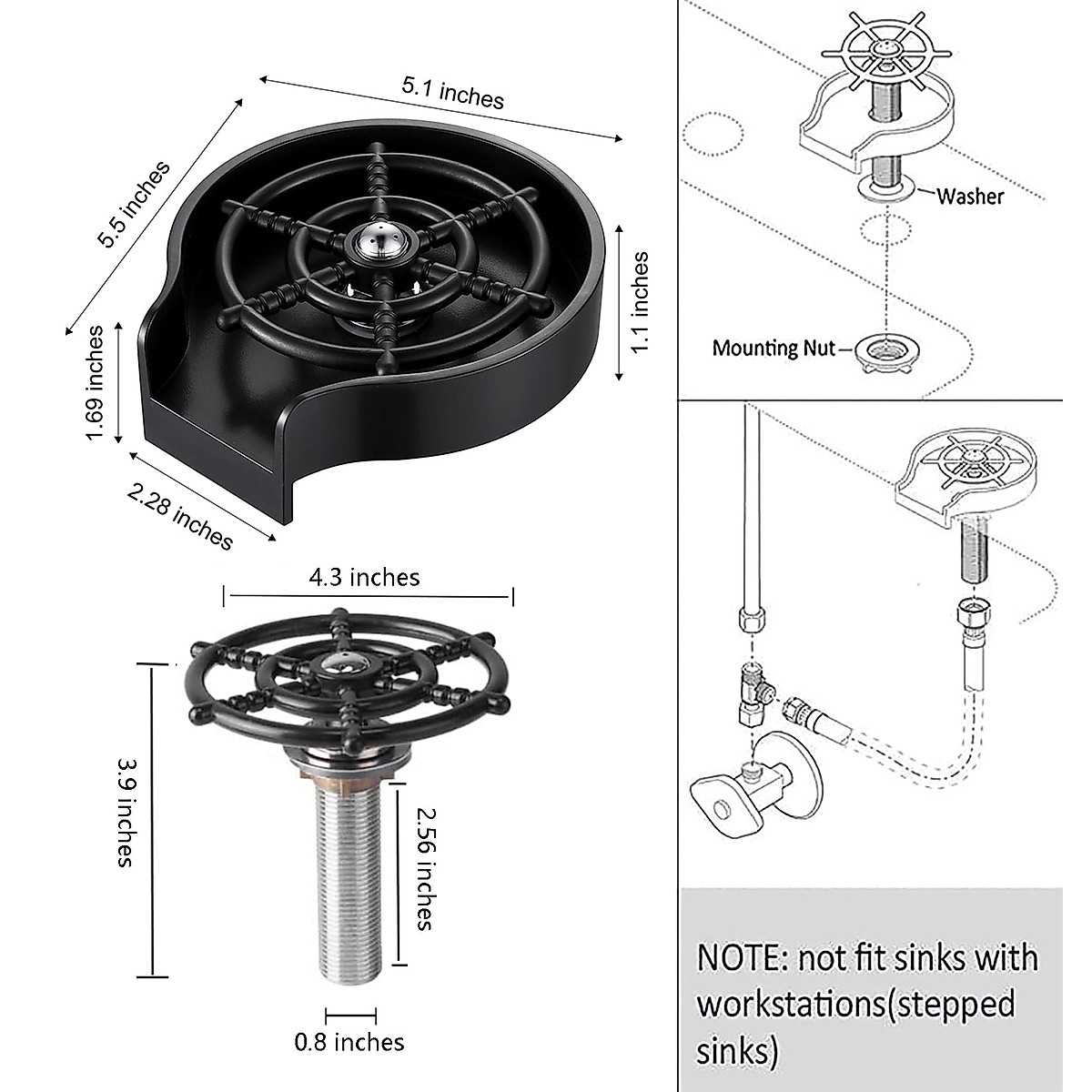 PYGHWNXH Glass Rinser,Kitchen Aink Faucet Bottle Washer, Cleaner Accessories,Quick Rinser for Baby Bottle,Bar Glass Rinser,Kitchen Sink Automatic Flushing Device