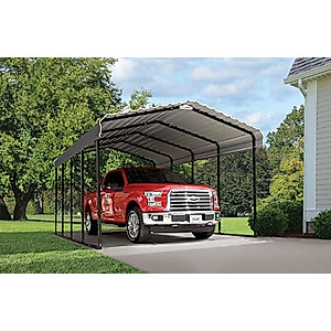 Arrow Carports Galvanized Steel Carport, Full-Size Metal Carport Kit, 12' x 20' x 9', Charcoal