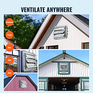 VEVOR 12'' Shutter Exhaust Fan, High-speed 1000 CFM, Aluminum Wall Mount Attic Fan with AC-motor, Ventilation and Cooling for Greenhouses, Garages, Sheds, Shops, FCC