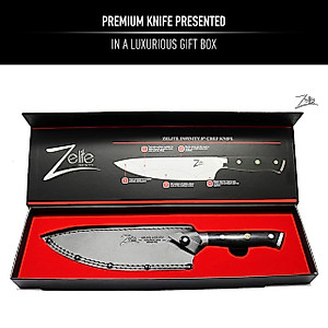 Zelite Infinity 8 Inch Chef Knife with Sheath - German High Carbon Stainless Steel Chef's Knife for Kitchen; Razor Sharp Cutting Knife with Paccawood Handle - Comes in Luxurious Gift Box