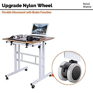 AIZ Mobile Computer Desk with Rolling Wheels for Home Office Workstation, Portable Laptop Tall Table for Standing or Sitting, Adults or Children,Oak