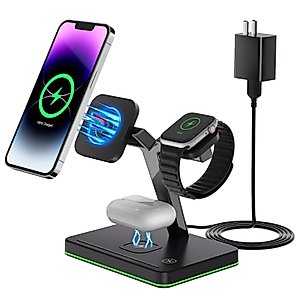 Magnetic Wireless Charger 3 in 1 Wireless Charging Station, Magnetic Charger for iPhone 15/14/13/12 Pro Max/Pro/Mini/Plus,15W Fast Wireless Charger for iWatch Ultra/9/SE/8/7/6/5/4/3/2/Airpods 3 2