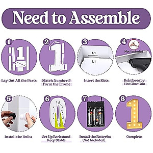 4FT Giant Marquee Light Up Numbers, Big Marquee Numbers 1 for 1st 16th 21st Birthday Decorations, Large Light Up Numbers for Party Decor Anniversary, Pre-cut Foamboad Mosaic Numbers Letters Balloons